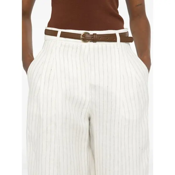 Max Mara Striped High-waisted Linen Trousers - Cream