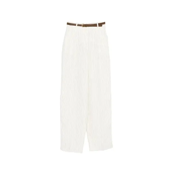 Max Mara Striped High-waisted Linen Trousers - Cream