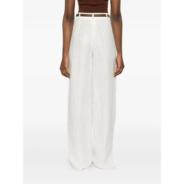 Max Mara Striped High-waisted Linen Trousers - Cream