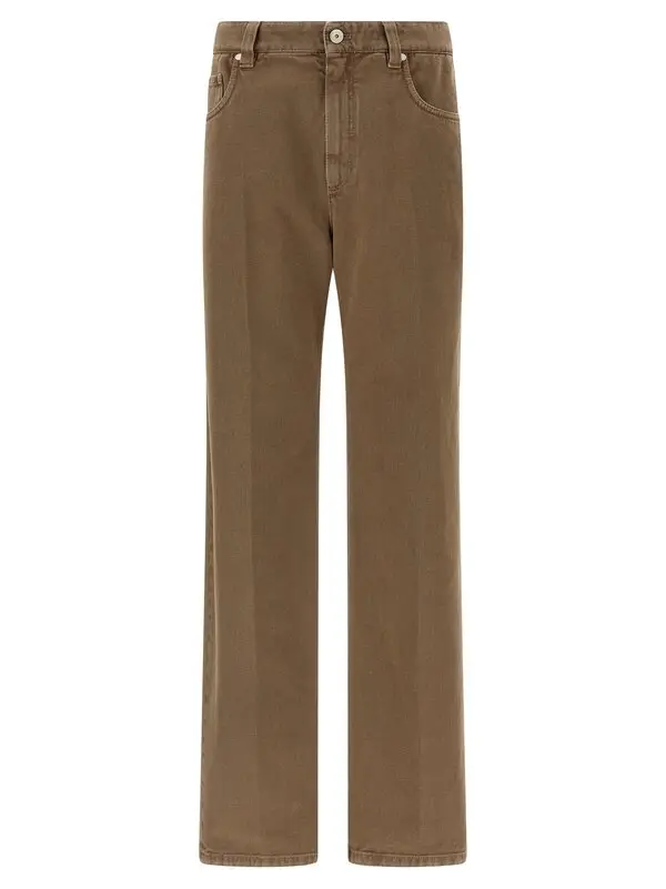 Brunello Cucinelli Garment-dyed Denim Trousers - Cream