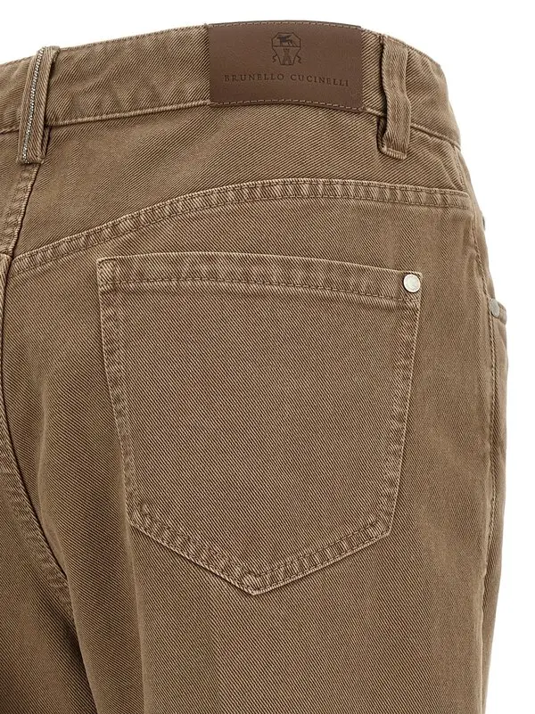 Brunello Cucinelli Garment-dyed Denim Trousers - Cream