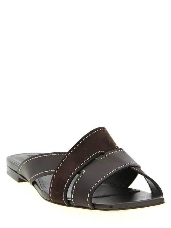 TOD'S Woven Leather And Suede Sandals With Square Toe