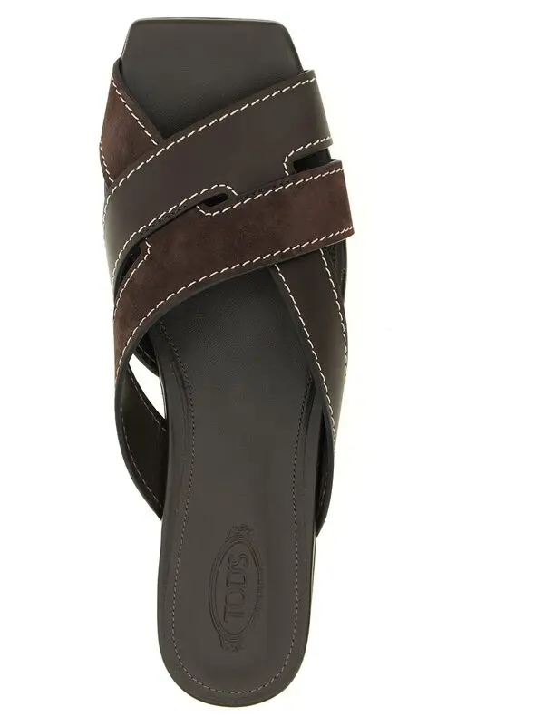 TOD'S Woven Leather And Suede Sandals With Square Toe