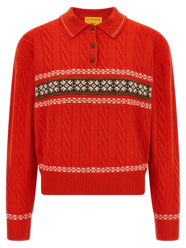Guest In Residence Cable Collegiate Polo Sweater - Red