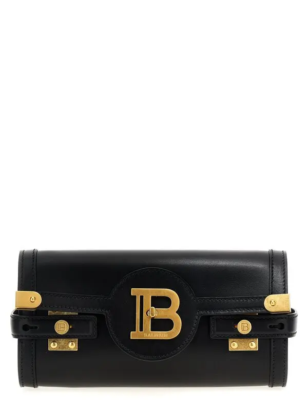 Balmain B-buzz 23 Leather Clutch Bag With Logo Closure - Black