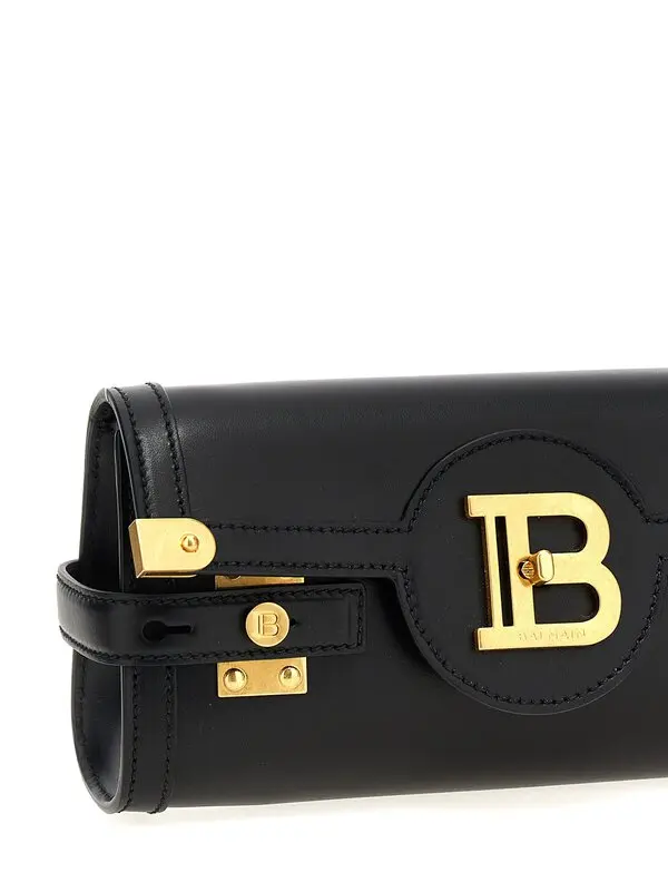 Balmain B-buzz 23 Leather Clutch Bag With Logo Closure - Black