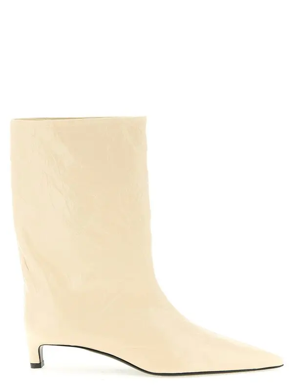JIL SANDER Craquelé Leather Ankle Boots - Cream