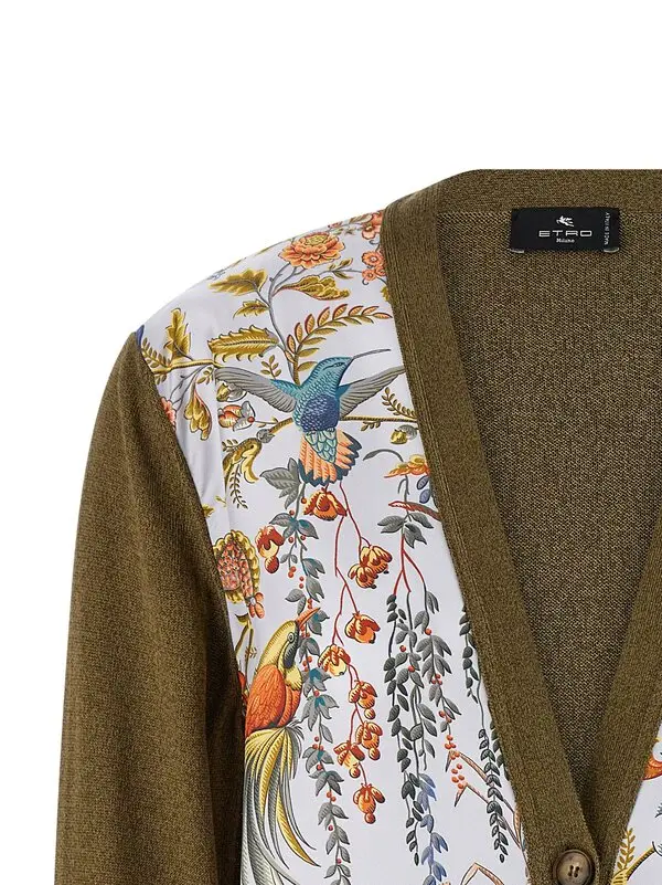 Etro Paisley Silk Insert Cotton Blend Cardigan - Green