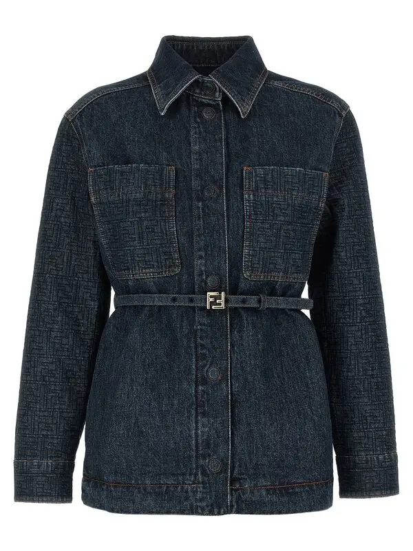 Fendi Ff" All-over Denim Jacket - Blue