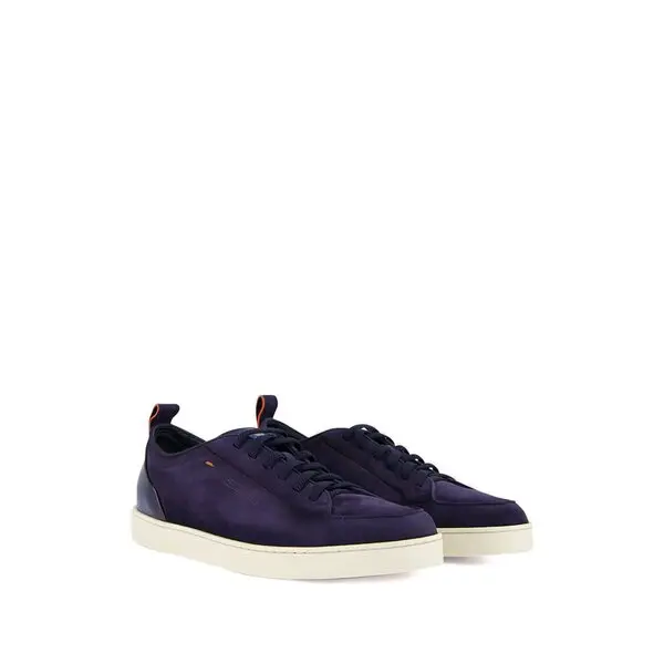 Santoni Navy Suede And Leather Low Top Sneakers
