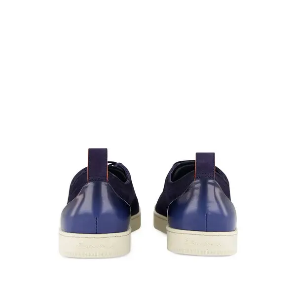 Santoni Navy Suede And Leather Low Top Sneakers