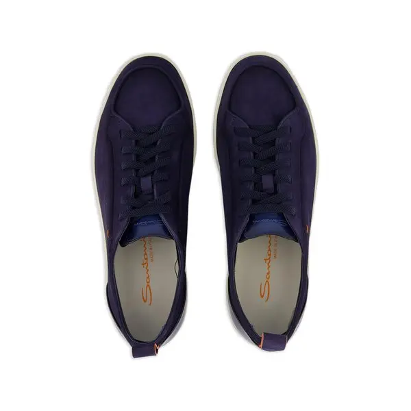 Santoni Navy Suede And Leather Low Top Sneakers