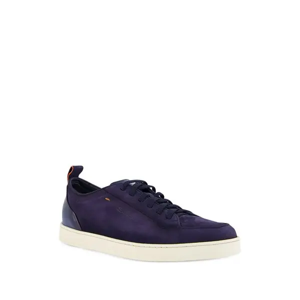 Santoni Navy Suede And Leather Low Top Sneakers