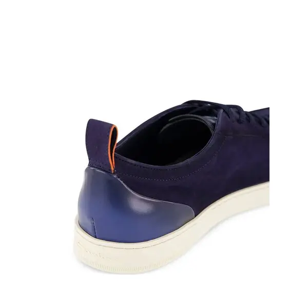 Santoni Navy Suede And Leather Low Top Sneakers