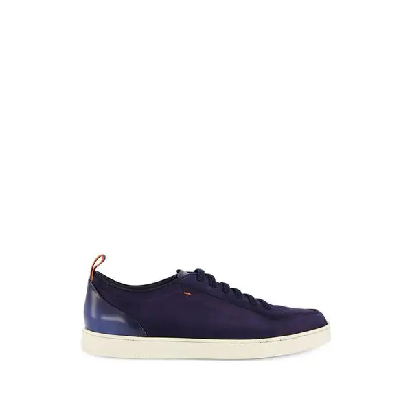 Santoni Navy Suede And Leather Low Top Sneakers - Blue