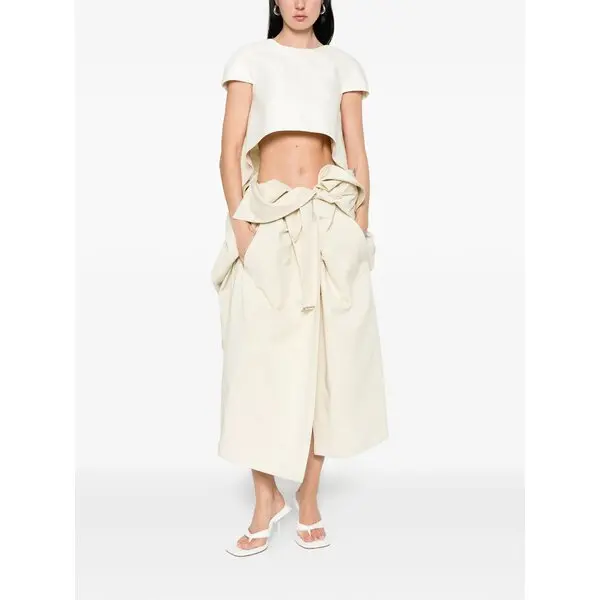 Balenciaga White Silk And Wool Blend Short Sleeve Cropped Blouse