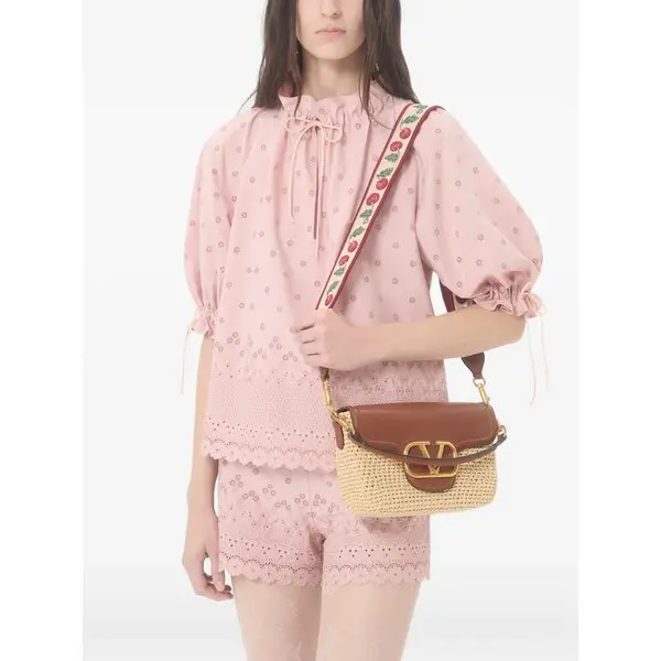 Valentino Garavani Raffia And Calf Leather Shoulder Bag