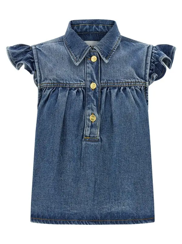 GANNI Denim Ruffle Top - Blue