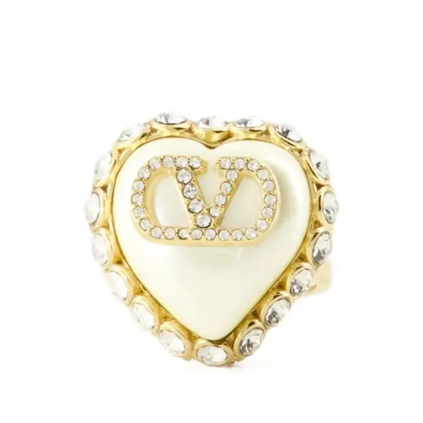 Valentino Garavani Tone Crystal Embellished Heart Ring - Gold