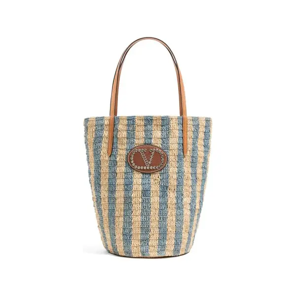 Valentino Garavani Hand-woven Raffia Shopping Bag - Blue