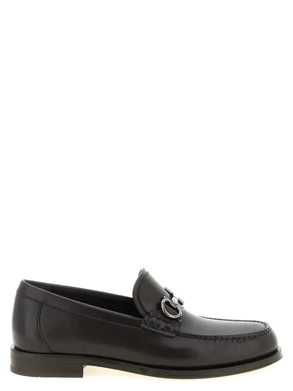 FERRAGAMO Teatro Leather Loafers With Gancini Detail - Brown