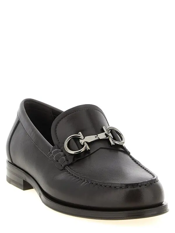 FERRAGAMO Teatro Leather Loafers With Gancini Detail - Brown