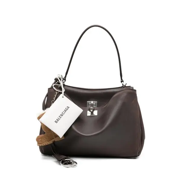 Balenciaga Dark Calf Leather Turn-lock Tote Bag - Brown
