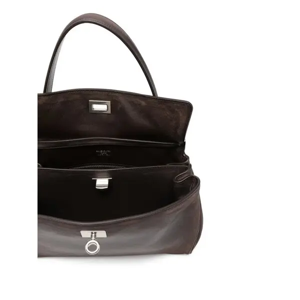 Balenciaga Dark Calf Leather Turn-lock Tote Bag - Brown