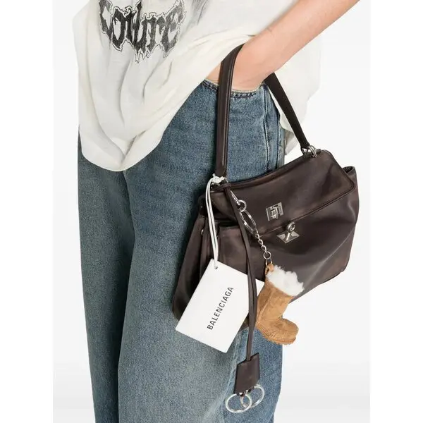 Balenciaga Dark Calf Leather Turn-lock Tote Bag - Brown