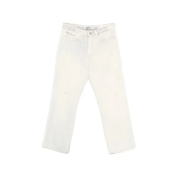 Our Legacy Cream And Blue Distressed Wide Straight Leg Jeans - White