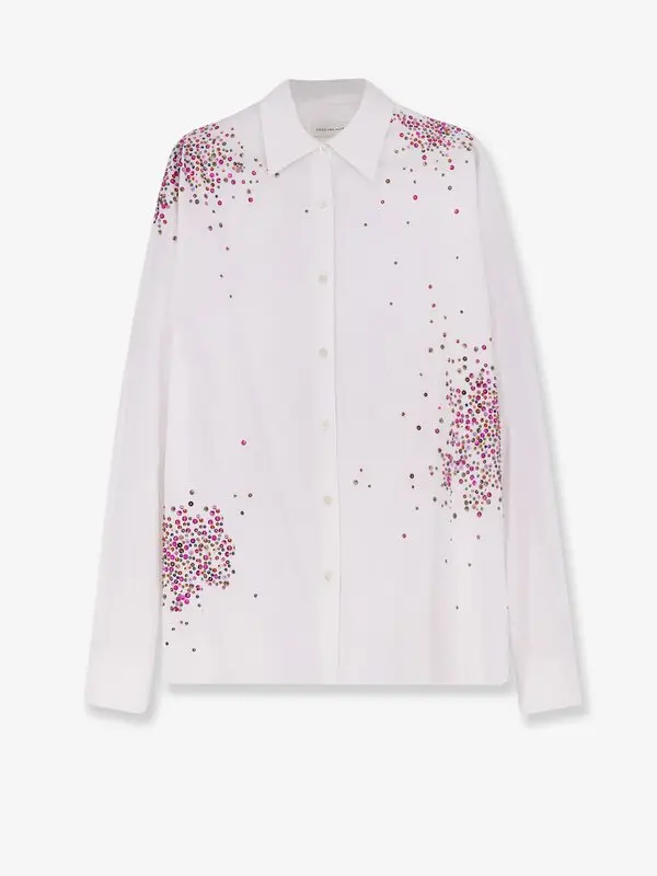 Dries Van Noten Cotton Shirt With Multicolored Sequins - White