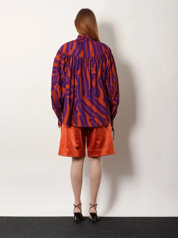 Dries Van Noten Cotton Shirt With Crushed Stripe Print - Orange
