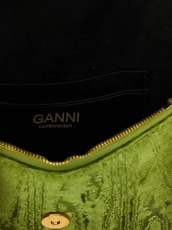 GANNI Lulu Moiré Velvet Wallet On Chain - Green
