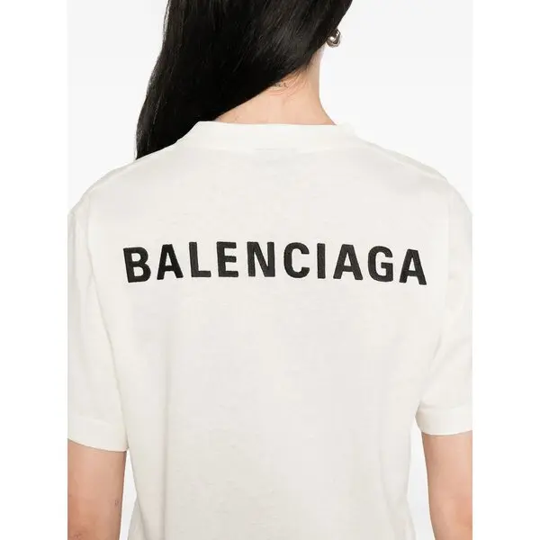 Balenciaga Off-white Cotton Blend Short Sleeve T-shirt - Cream