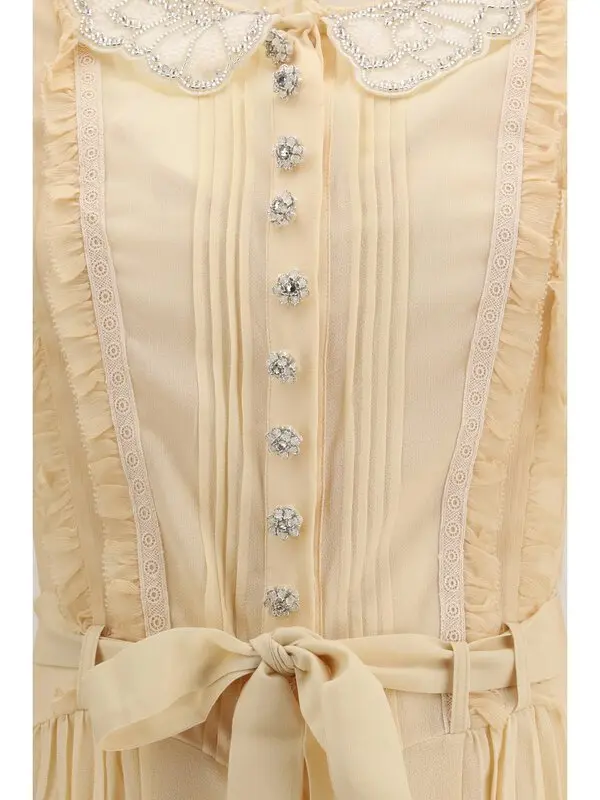 SELF-PORTRAIT Pleated Georgette Mini Dress With Embellished Collar - Multicolor