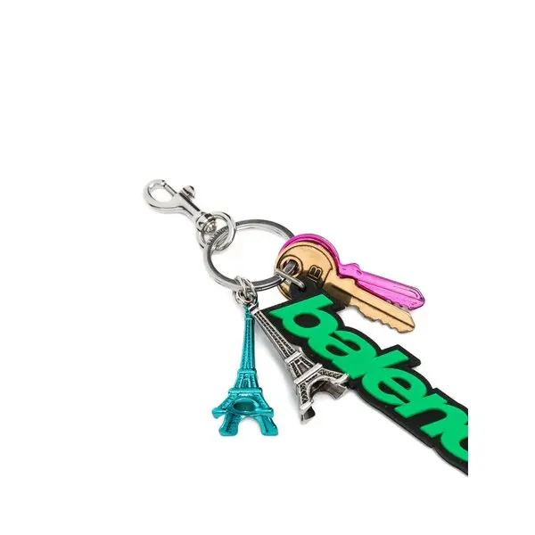Balenciaga Eiffel Tower Charm Logo Keyring - Silver