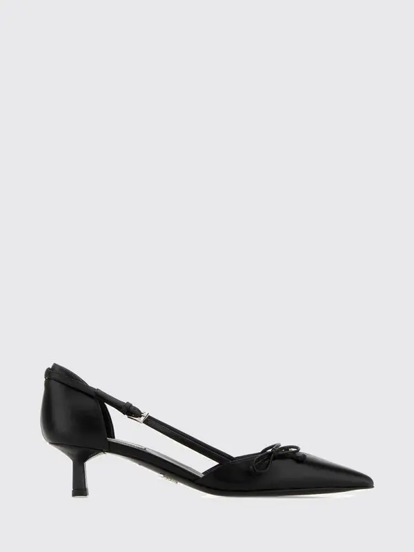 Prada Leather Bow Detail Kitten Heel Pumps - Black