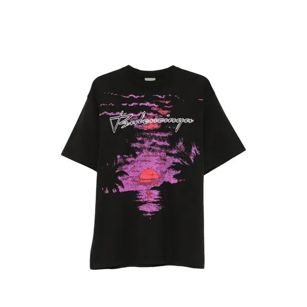 Balenciaga Cotton Graphic Print Cropped T-shirt - Black