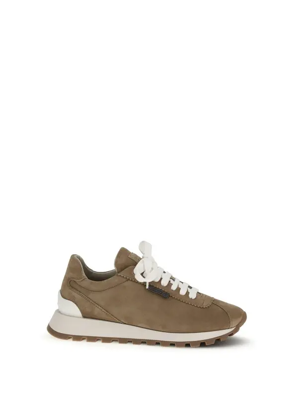 Brunello Cucinelli Suede Lace-up Sneakers With Embellished Detailing