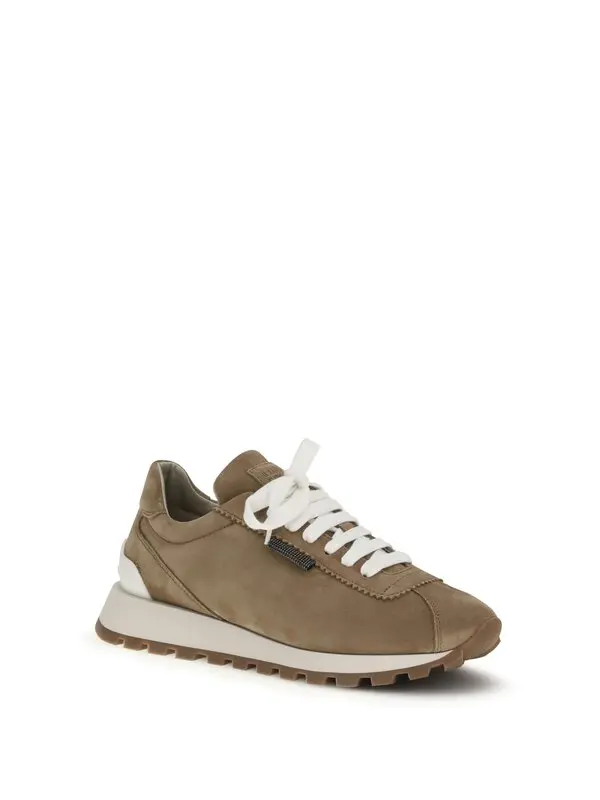 Brunello Cucinelli Suede Lace-up Sneakers With Embellished Detailing