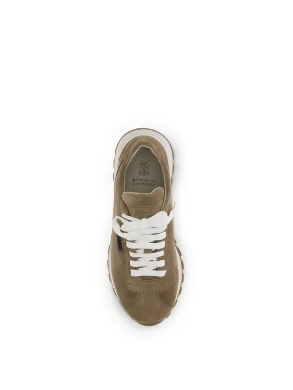 Brunello Cucinelli Suede Lace-up Sneakers With Embellished Detailing