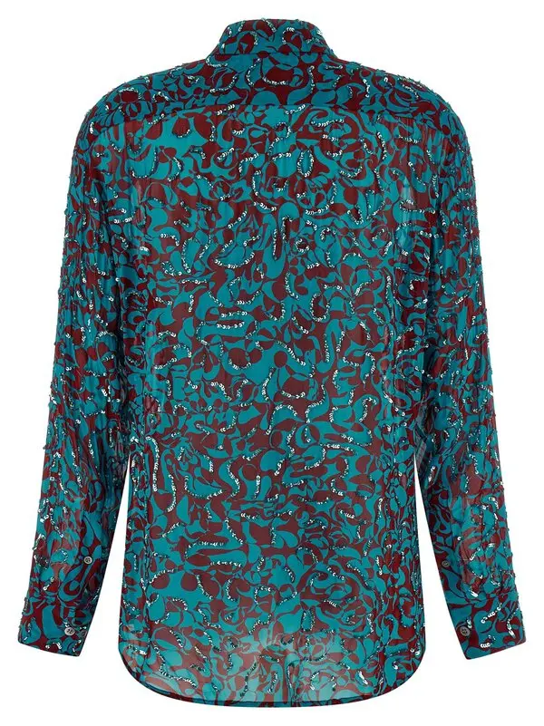 Dries Van Noten Clavelly Printed Sequin Embellished Viscose Shirt