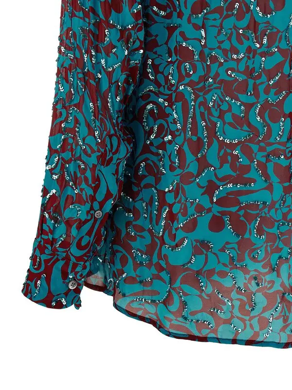 Dries Van Noten Clavelly Printed Sequin Embellished Viscose Shirt