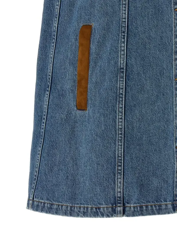 Versace Denim A-line Dress With Suede Pockets - Blue
