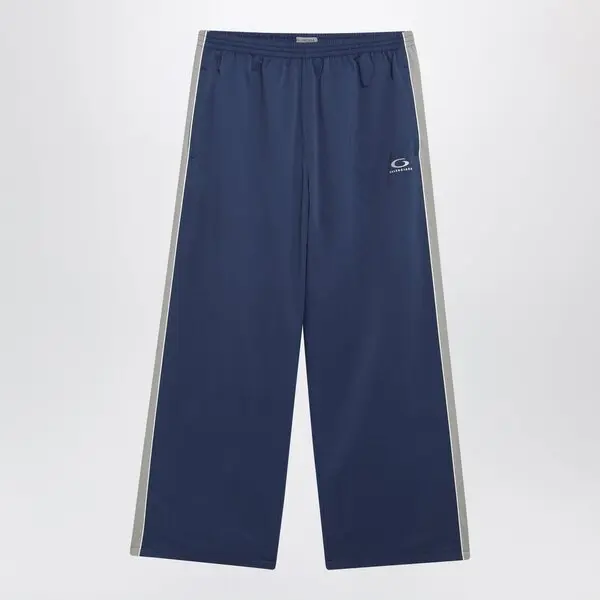 Balenciaga Washed Technical Satin Track Pants In Marine - Blue