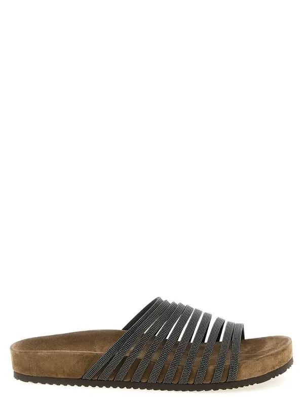Brunello Cucinelli Suede Slides With Monile "precious Straps