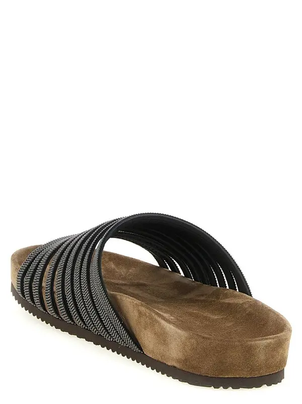 Brunello Cucinelli Suede Slides With Monile "precious Straps