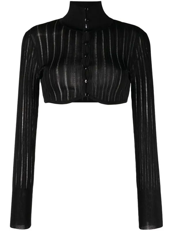 Alaïa Black Ribbed Cropped Cardigan