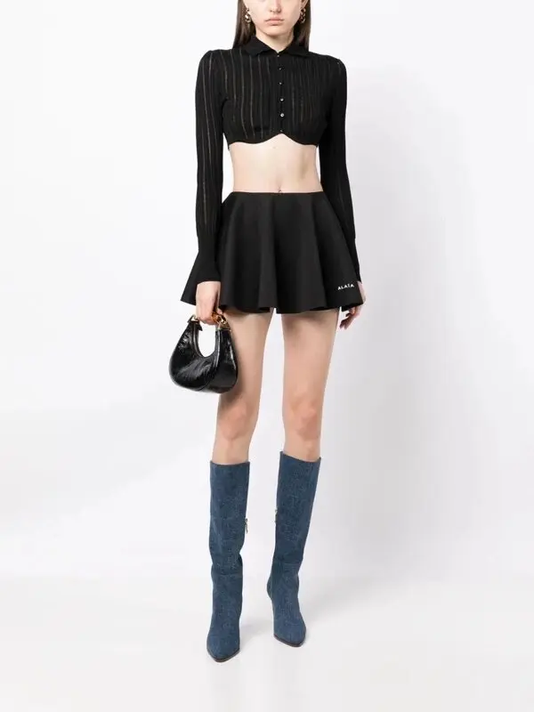 Alaïa Black Ribbed Cropped Cardigan