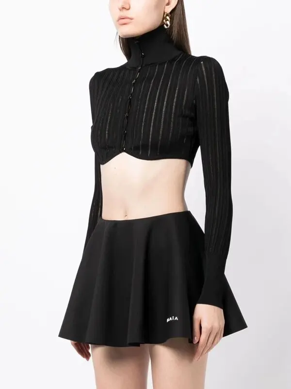 Alaïa Black Ribbed Cropped Cardigan